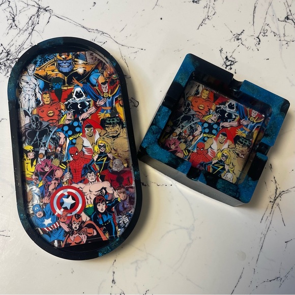 Other | Marvel Comic Superhero Tray And Ashtray Set | Poshmark
